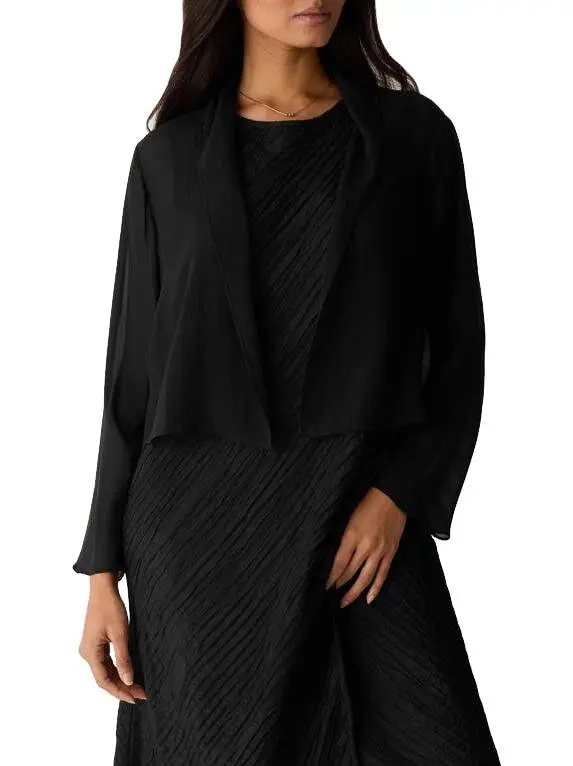 Eileen Fisher Open Front Silk Jacket - Black