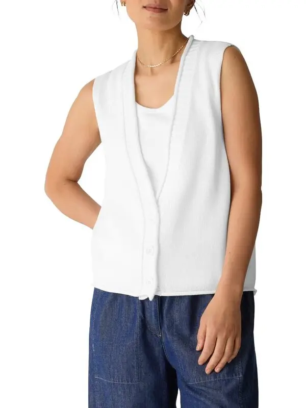 Eileen Fisher V-neck Organic Cotton-blend Vest - White