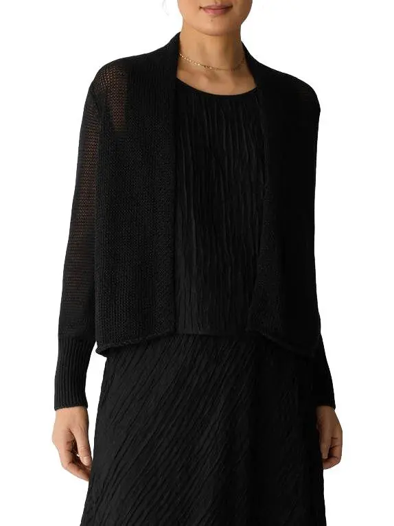 Eileen Fisher Open Front Organic Cotton Cardigan - Black