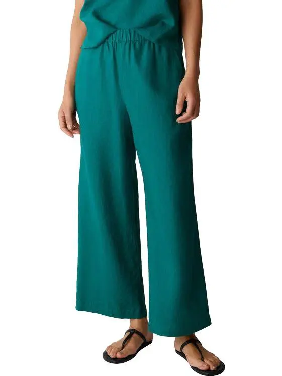 Eileen Fisher Linen Wide Leg Pants - Teal