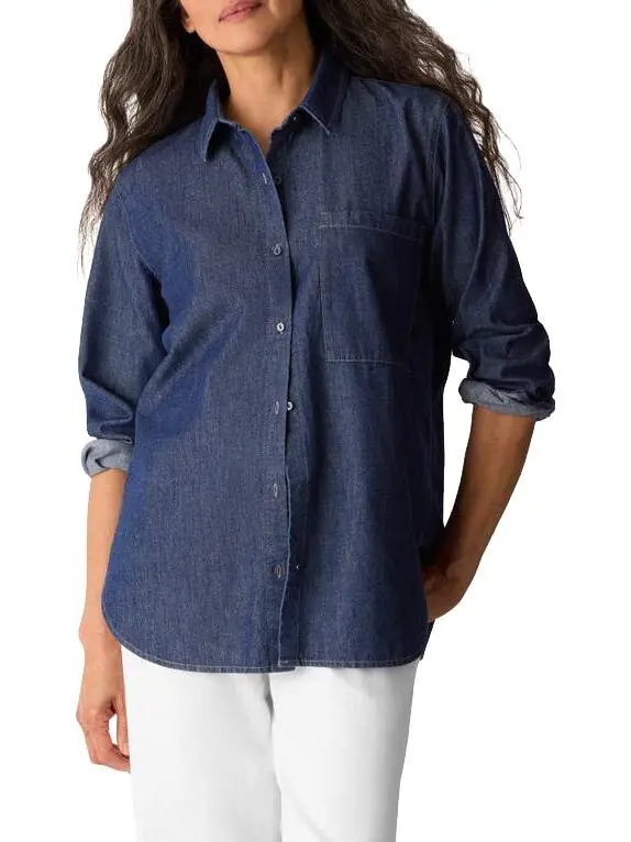 Eileen Fisher Organic Cotton Denim Button-up Shirt - Dark Indigo