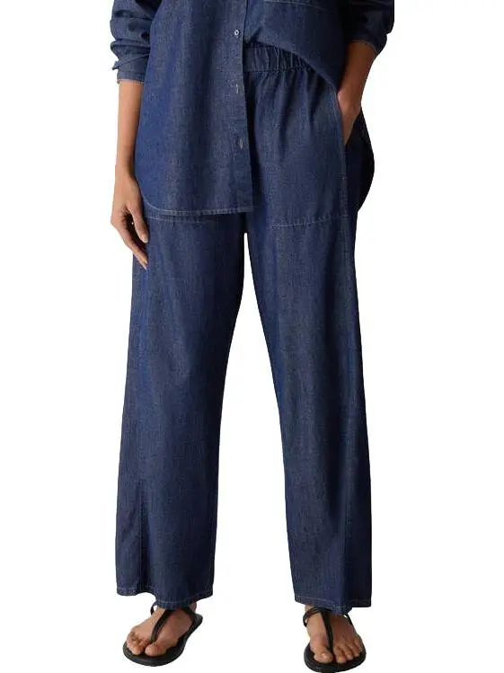 Eileen Fisher High Waist Ankle Length Denim Pants - Dark Indigo