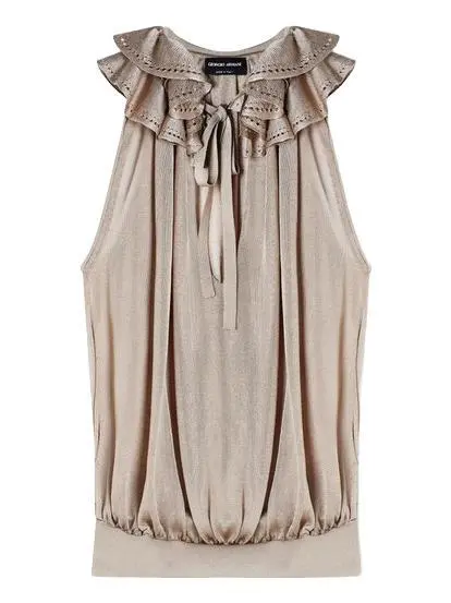 Giorgio Armani Viscose Top With Ruffle Detail - Brown / Neutral