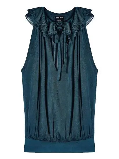 Giorgio Armani Viscose Top With Ruffle Detail - Green