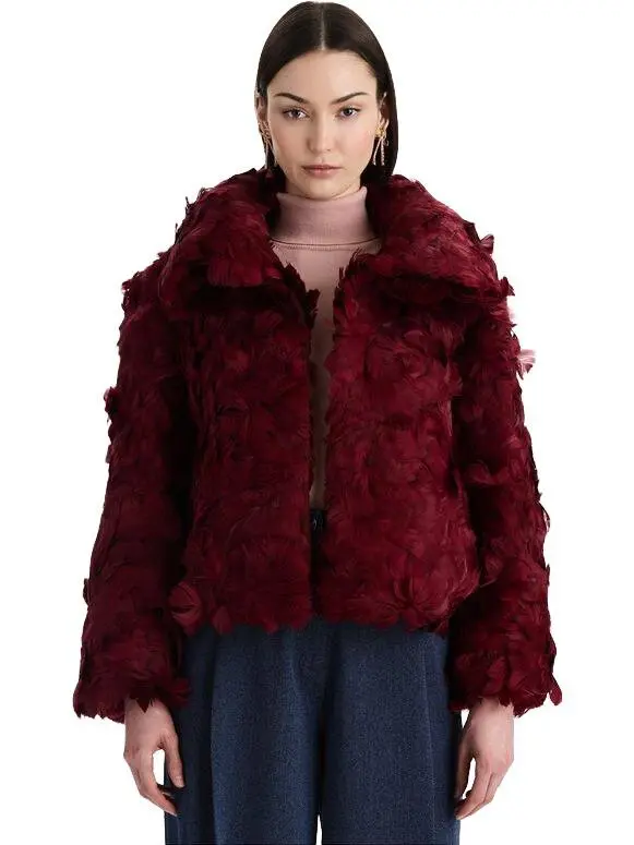 Oscar De La Renta Textured Feather Embroidered Jacket - Red