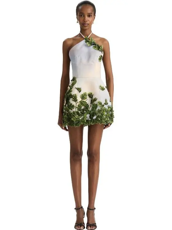 Oscar De La Renta Maple Leaf Appliqué Cocktail Dress - Natural