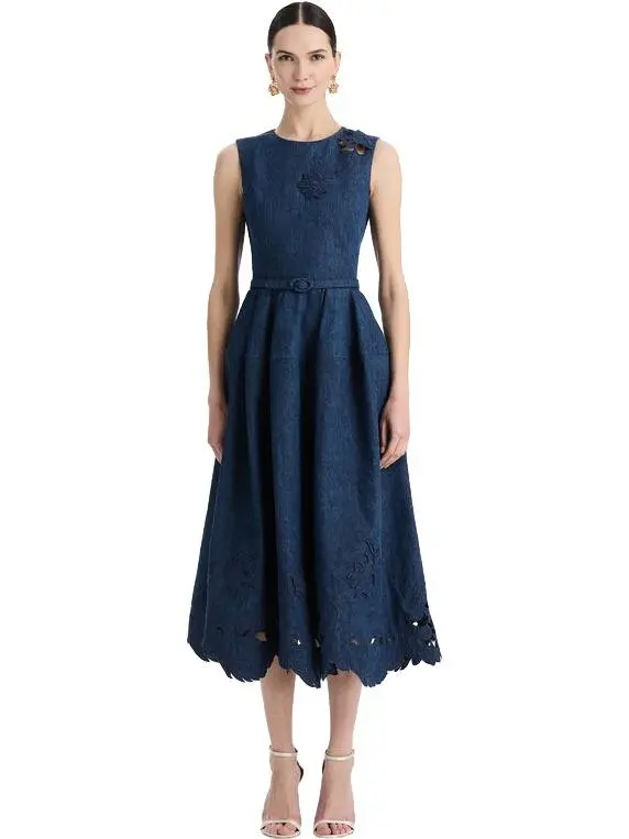 Oscar De La Renta Cutout Denim Midi Dress - Floral