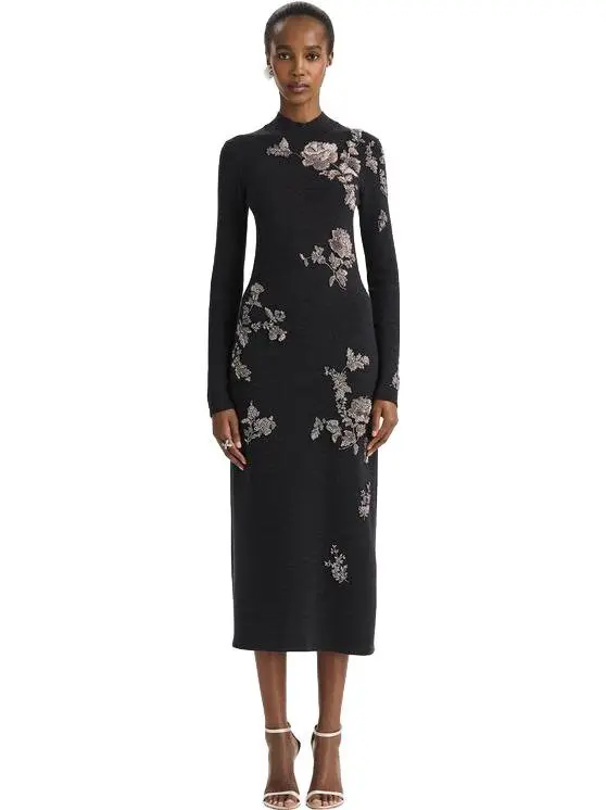 Oscar De La Renta Beaded Embroidered Knit Dress - Floral