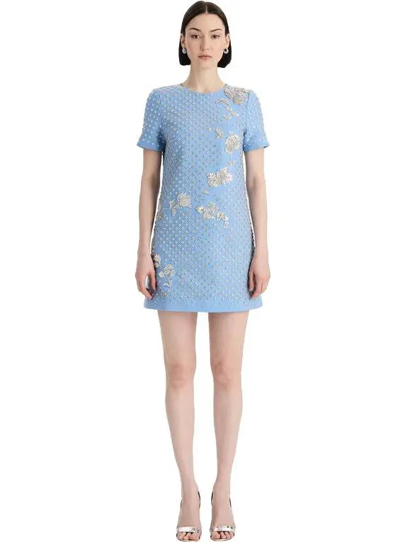 Oscar De La Renta Crystal Grid Embroidered Shift Dress - Floral