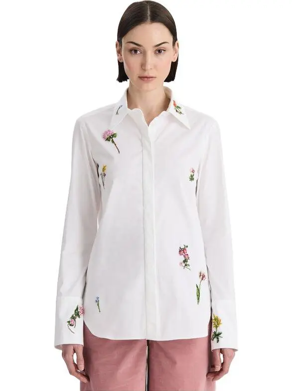 Oscar De La Renta Mini Mixed Botanical Cotton Twill Blouse - Natural