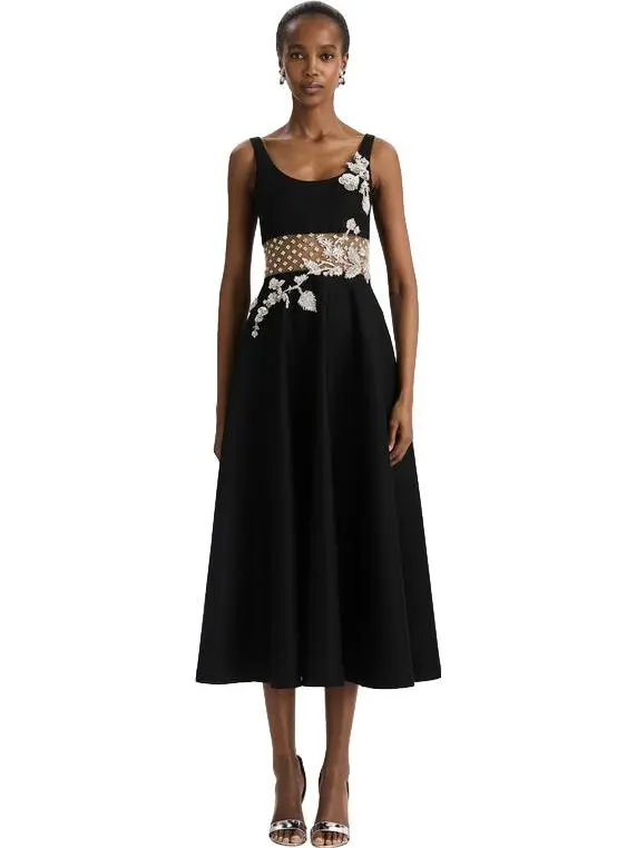 Oscar De La Renta Crystal Grid Embroidered Cocktail Dress - Floral