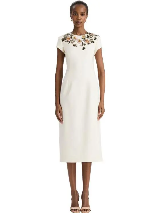 Oscar De La Renta Beaded Embroidered Pencil Dress - Floral