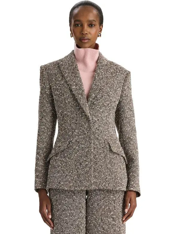Oscar De La Renta Slub Wool Tweed Collared Jacket - Red