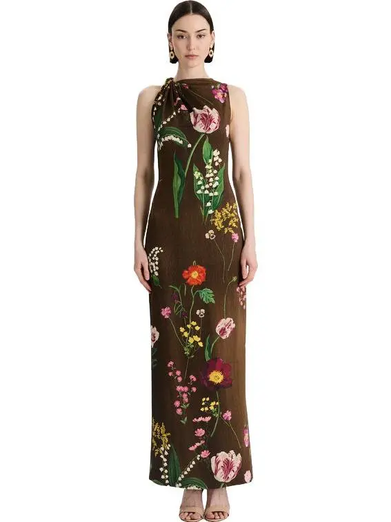 Oscar De La Renta Mixed Botanical Milano Jersey Dress - Natural