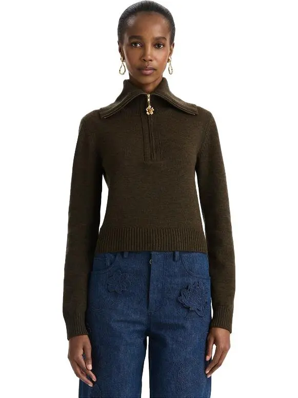 Oscar De La Renta Zip-front Wool Pullover - Natural