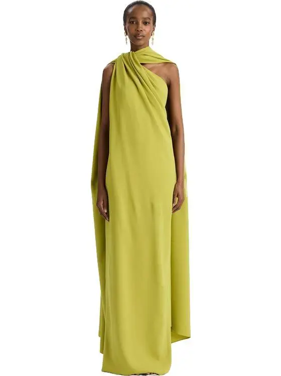 Oscar De La Renta Draped Georgette Halter Kaftan - Natural