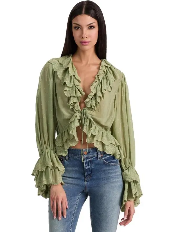Alice + Olivia Tenney Cropped Blouse - Neutral