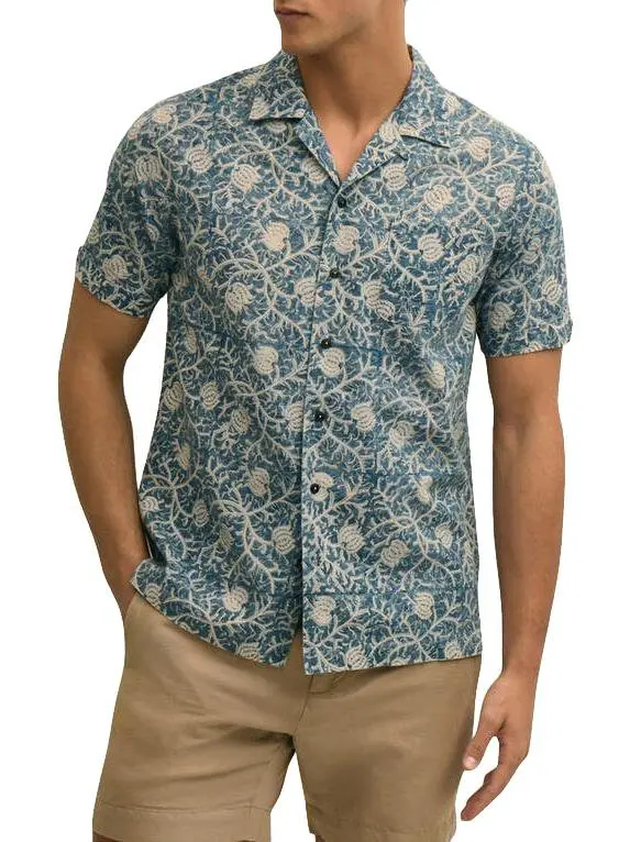 Brooks Brothers Block Print Cotton Camp Shirt - Bluevines