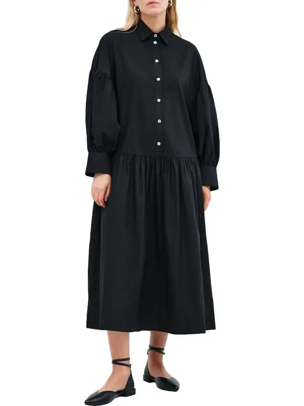 MARCELLA Ada Cotton Poplin Midi Shirt Dress - Black