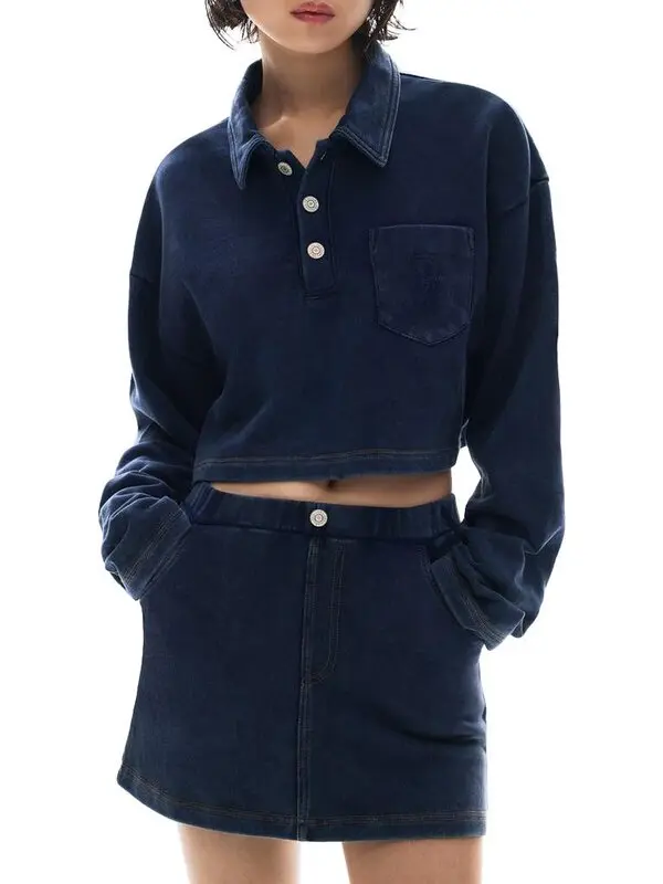 Desigual Cotton Crop Polo Sweatshirt - Navy
