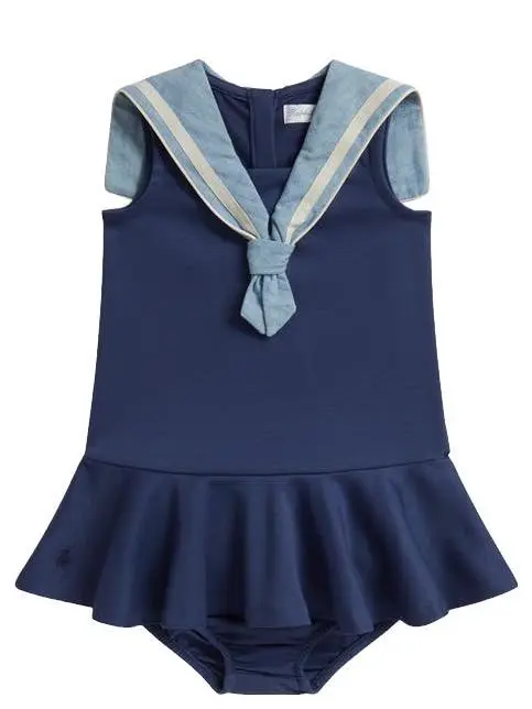 Ralph Lauren Sailor Collar Drop Waist Dress With Bloomers - Light Navy