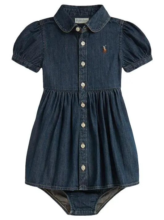 Ralph Lauren Puff Sleeve Denim Shirtdress With Bloomers - Blaine Wash