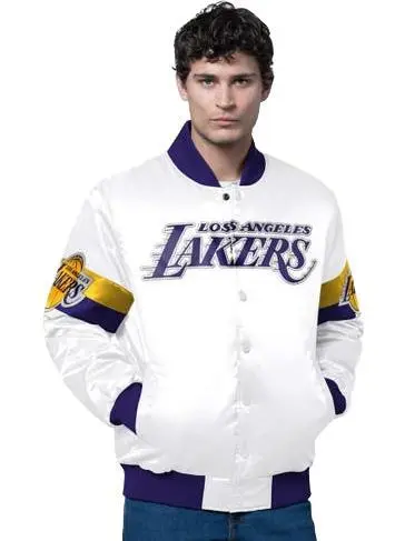 STARTER Los Angeles Lakers Triple Option Varsity Full-snap Satin Jacket - White