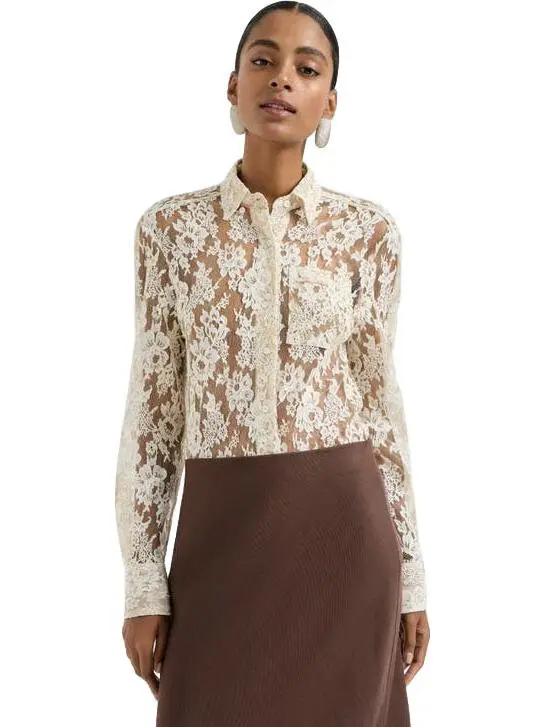 Brunello Cucinelli Flower Jacquard Lace Shirt - Cream