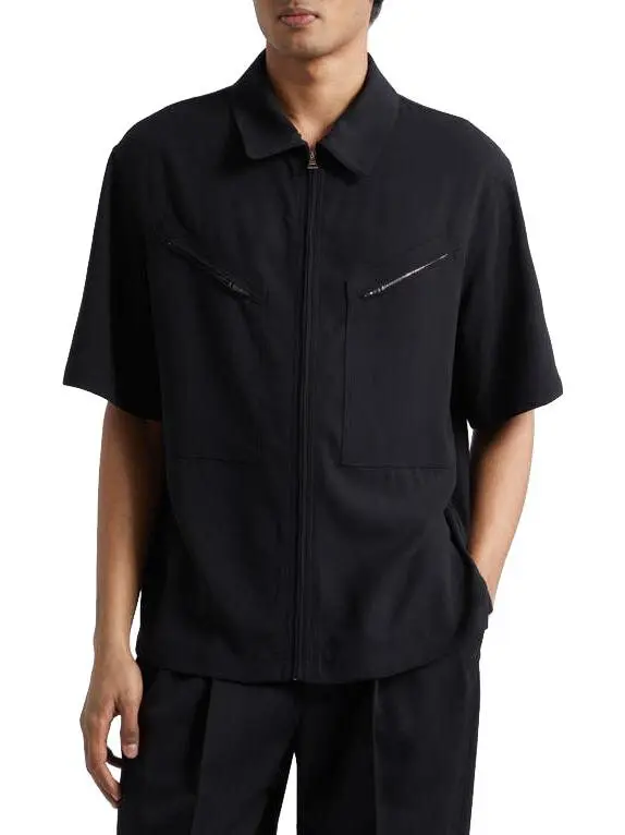 Givenchy Utility Zip Front Wool Shirt - Black