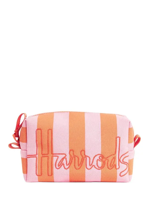 Harrods Cotton Stripe Logo Cosmetics Bag - Pink