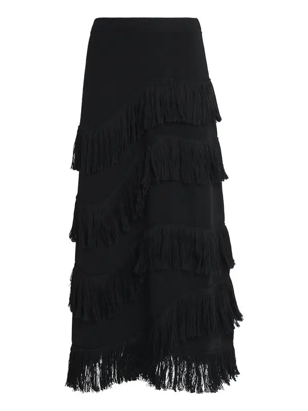 Ulla Johnson Fringe-detail Mirena Midi Skirt - Black
