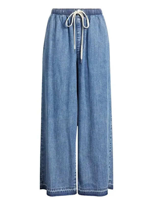 CITY BLUES Drawstring Wide Leg Pants - Vintage Wash