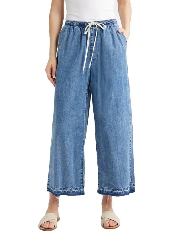 CITY BLUES Drawstring Wide Leg Pants - Vintage Wash