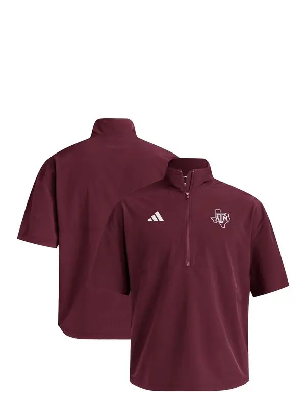 Adidas Texas A&m Aggies Woven Quarter-zip Short Sleeve Pullover - Maroon