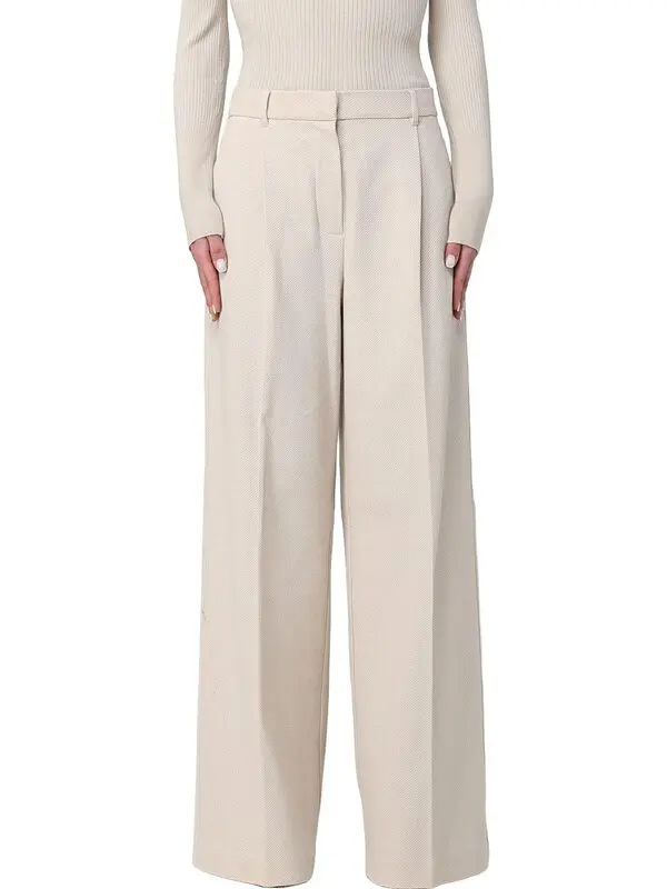 Max Mara Wide-leg Tailored Trousers In Crêpe Cotton Jersey - Beige