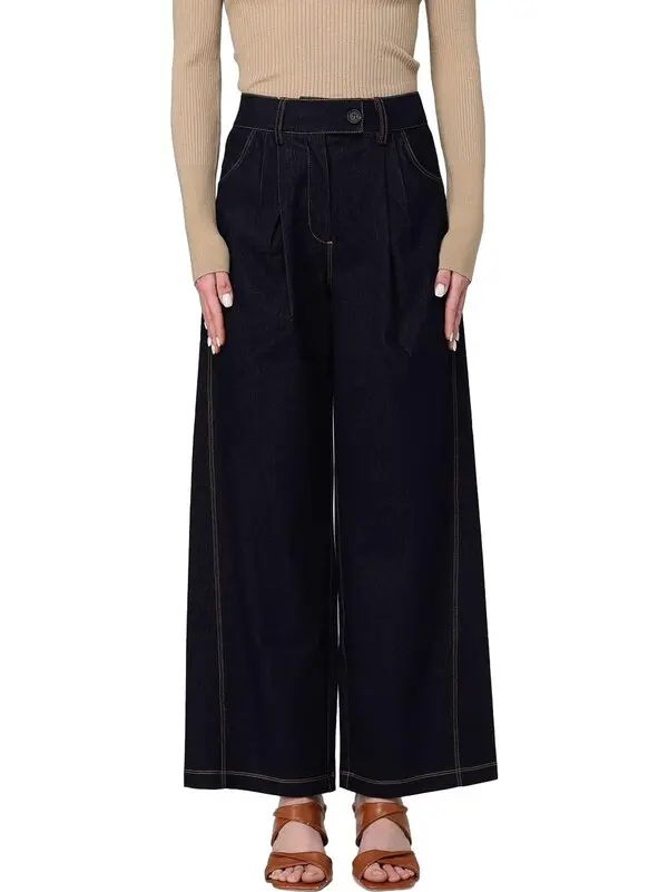 Max Mara Cotton Blend Wide Leg Trousers - Blue