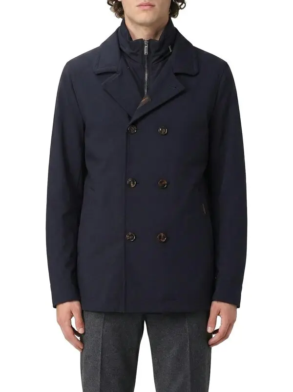 MOORER Double-breasted Technical Fabric Coat - Blue