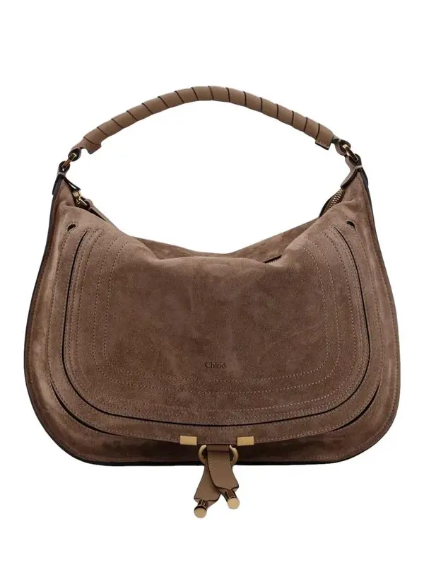 Chloé Marcie Suede Shoulder Bag - Beige