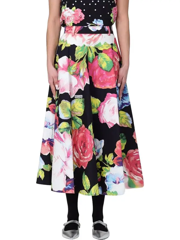 Moschino Floral Cotton Blend Midi Skirt - Black