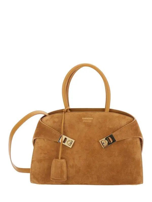 FERRAGAMO Hug Suede Leather Handbag - Beige