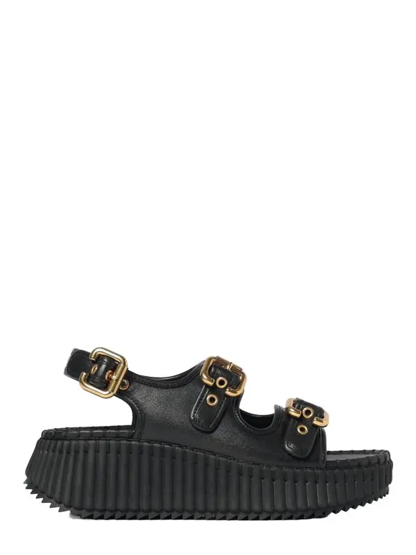 Chloé Nama Leather Platform Sandals - Black