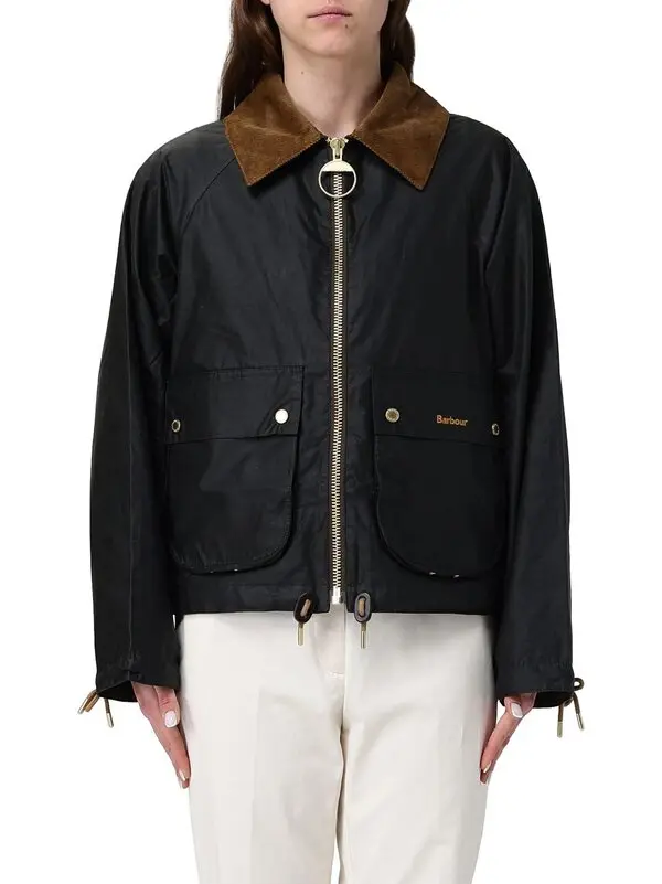 Barbour Waxed Cotton Jacket With Velvet Collar - Green