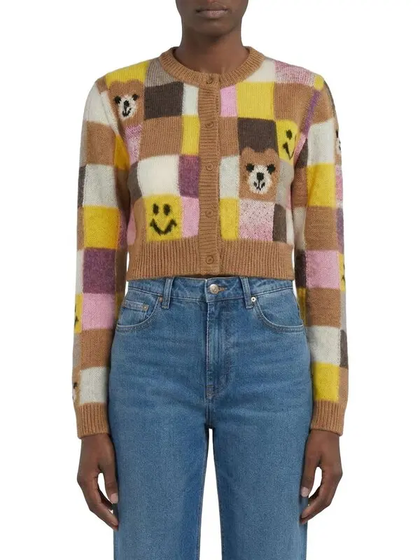 Moschino Teddy Bear Patchwork Cotton Cardigan - Yellow