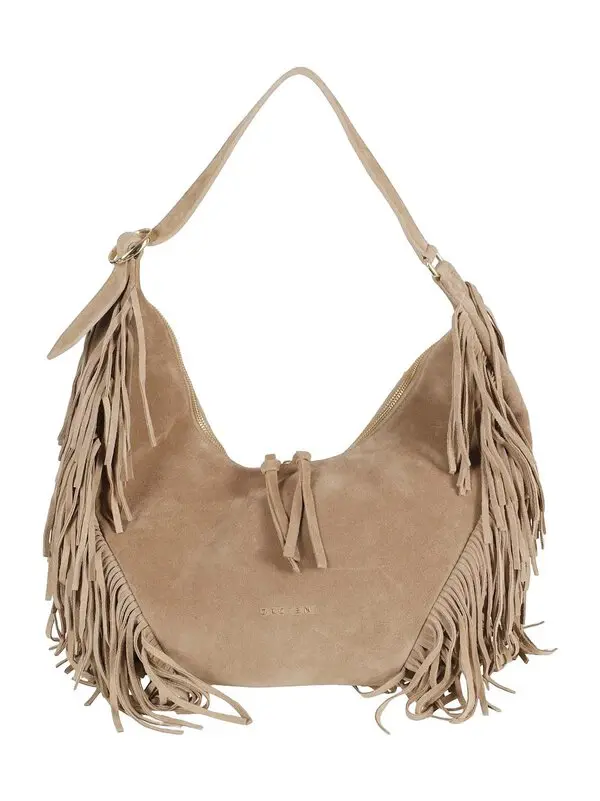ORTIGNI Fringe Shoulder Bag - Biscuit