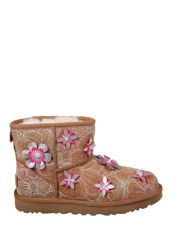 UGG Classic Mini Meadow Embroidered Suede Ankle Boots - Beige