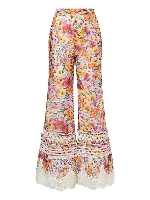 Zimmermann Luna Shirred Flare Trousers - Multi Floral