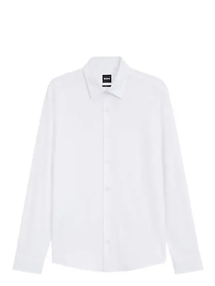 BOSS Classic-collar Slim-fit Stretch-woven Shirt - White