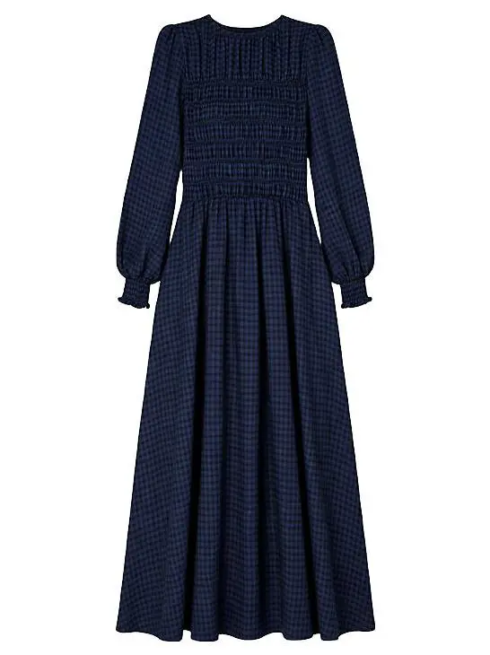 RO&ZO Checked Shirred-bodice Woven Maxi Dress - Navy