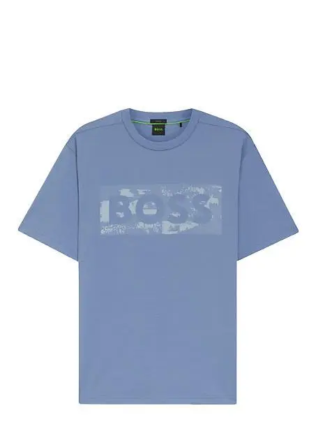 BOSS Brand-print Regular-fit Stretch-cotton T-shirt Xxl - Light/pastel Blue