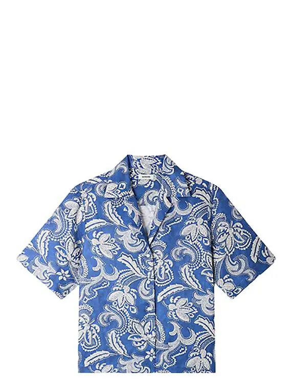 Sandro Floral-print Relaxed-fit Woven Shirt - Blue / Ecru